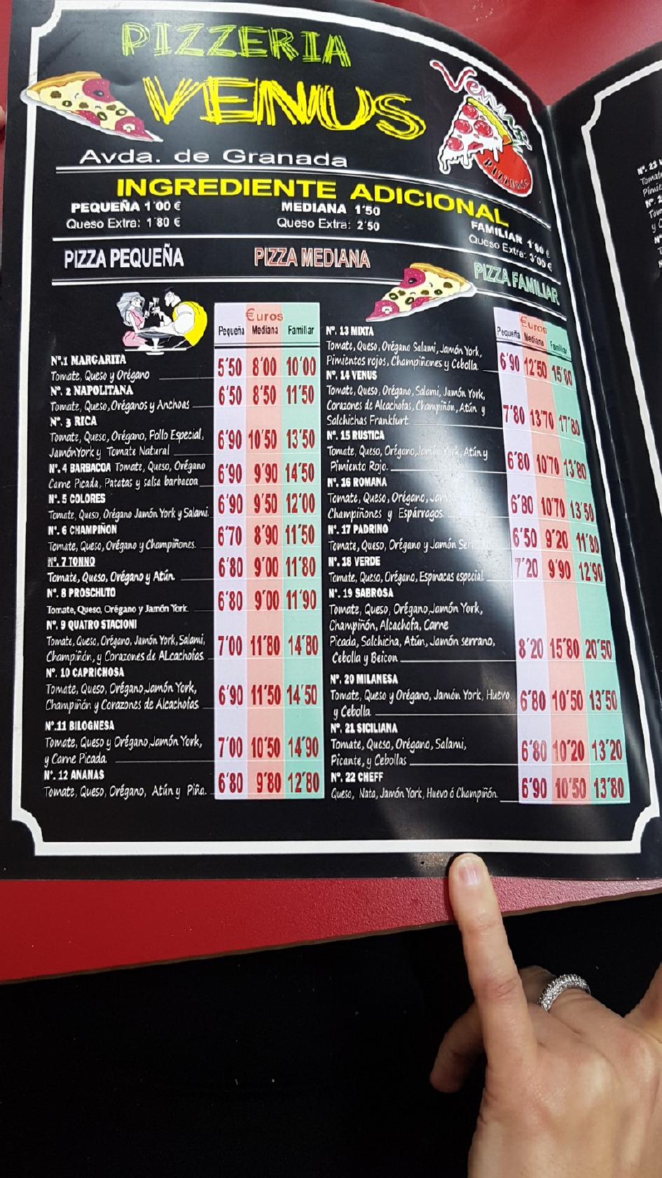 Menu at Pizzeria VENUS, Andújar