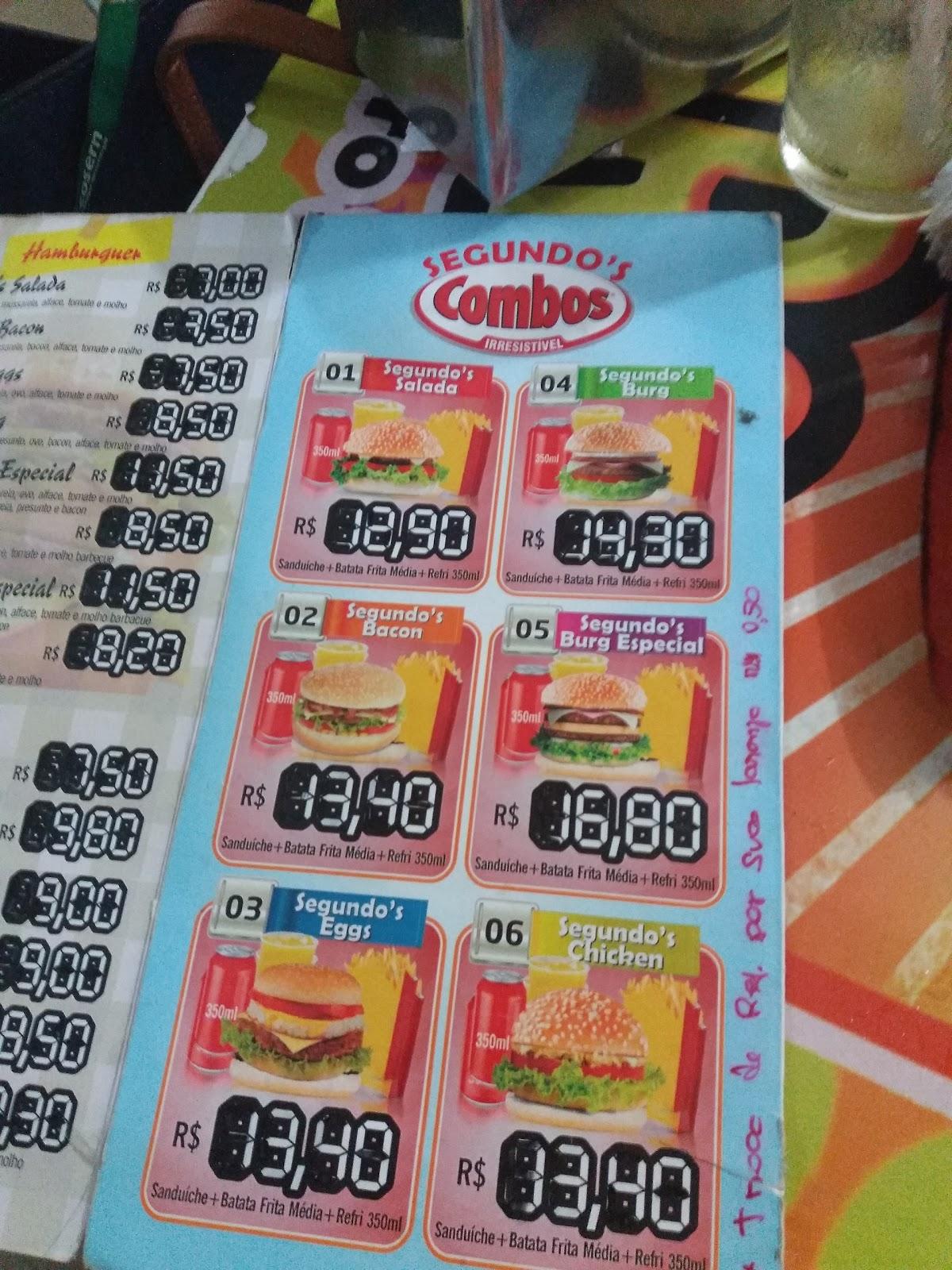Menu at Lanchonete Segundos Burg restaurant, Natal