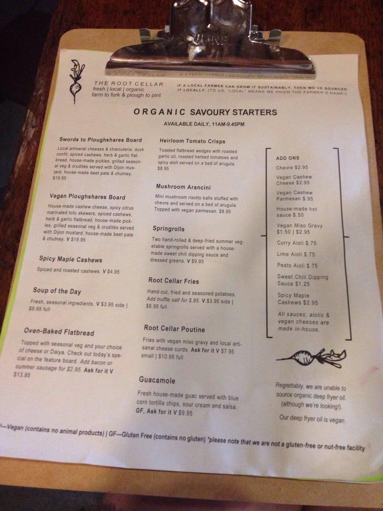 Menu at The Root Cellar pub & bar, London
