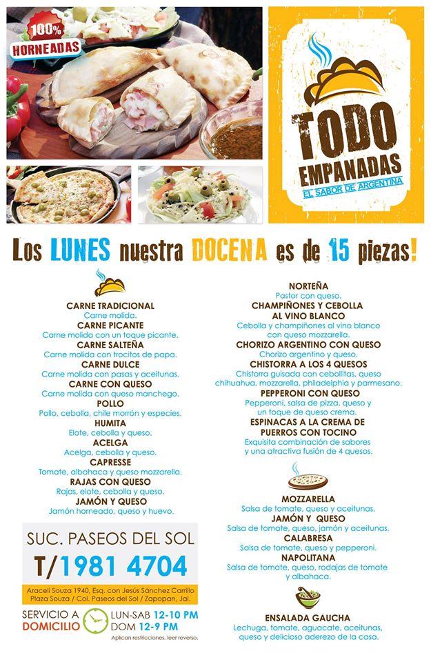 Menu at Todo Empanadas Suc. Paseos del Sol restaurant, Zapopan