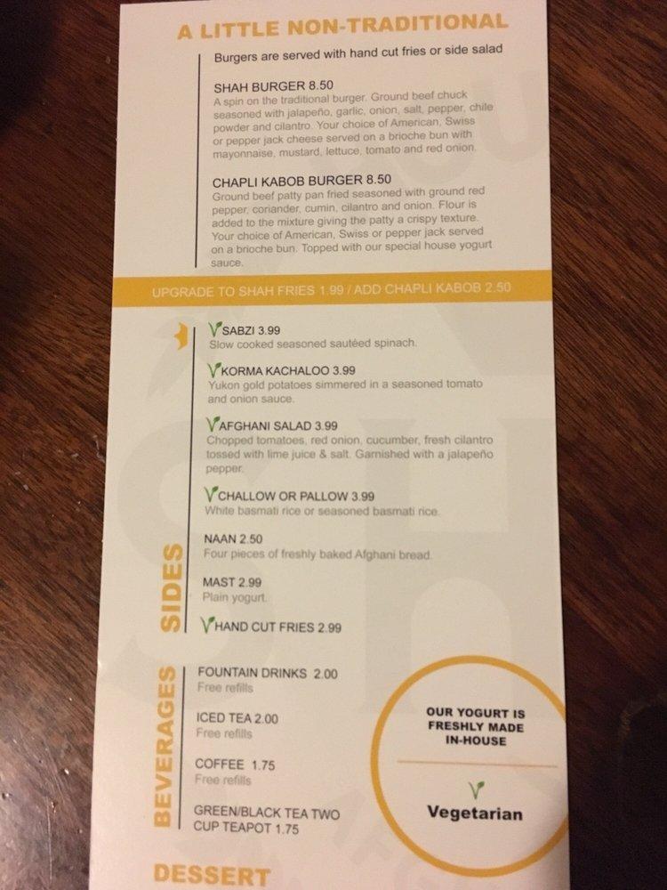 Menu at House Of Shah Afghan Urban Eats restaurant, Woodland