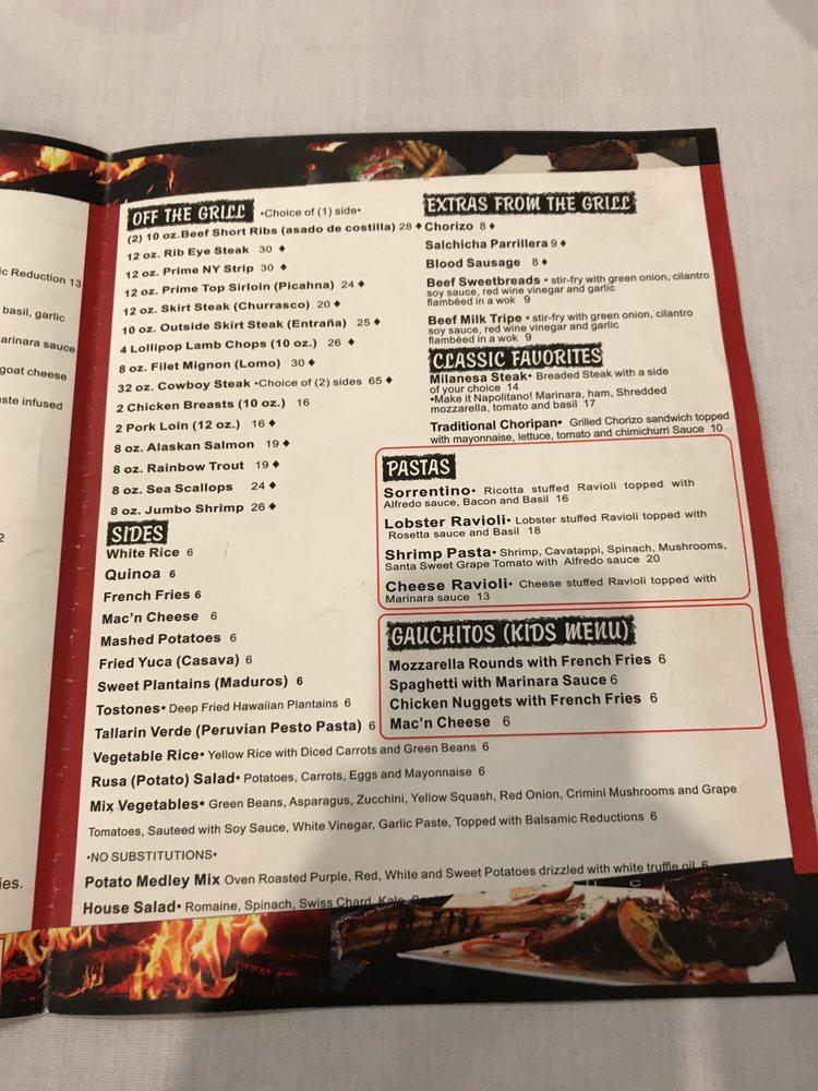 Menu at Martin Fierro Restaurant, Naples