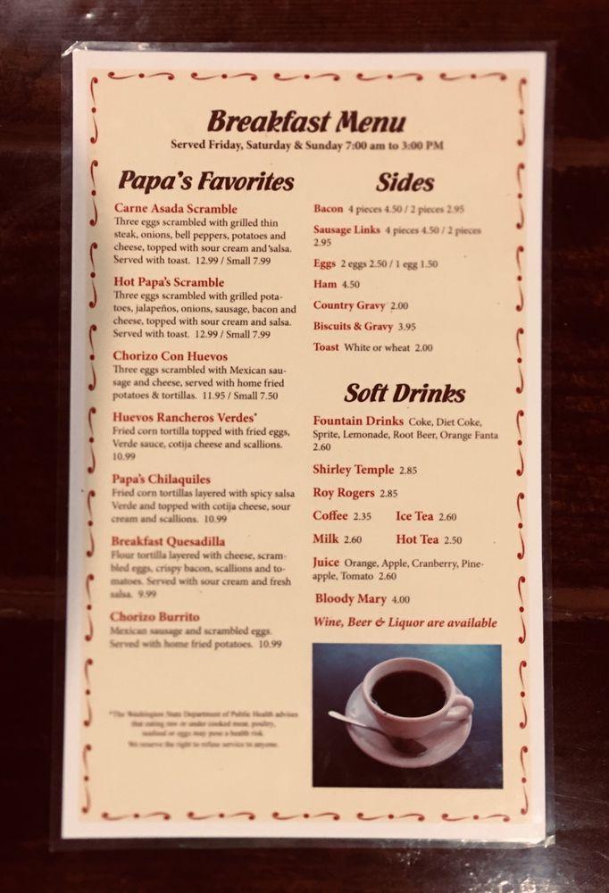 Menu at Papas Mexican Grill restaurant, Lake Stevens, N Davies Rd