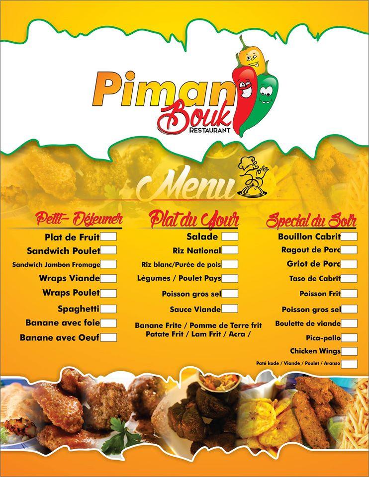 Menu at Piman Bouk Haitian Restaurant, Miami