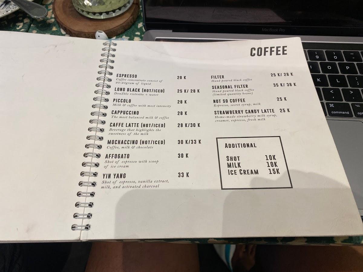 Menu at SMITH Coffee cafe, Bandung