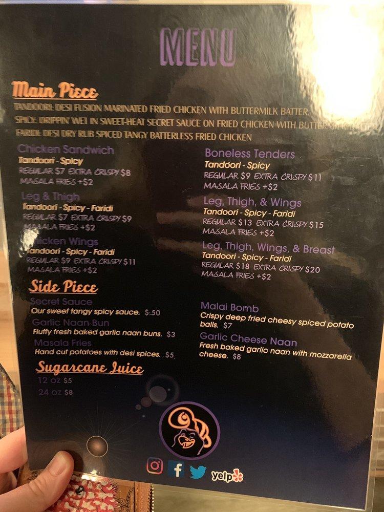 Menu at Shani’s Secret Chicken restaurant, Indianapolis