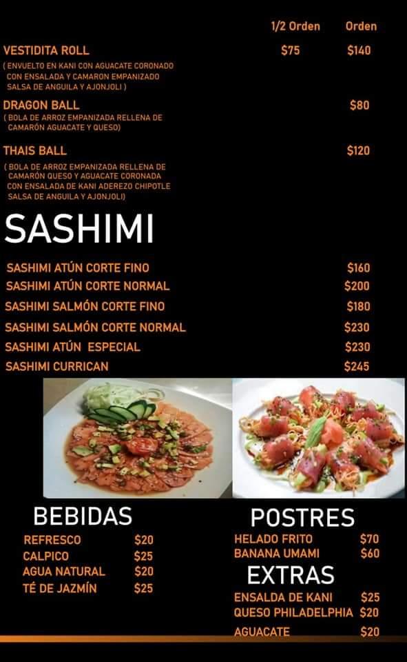 Menu at Umami sushi restaurant, Torreón