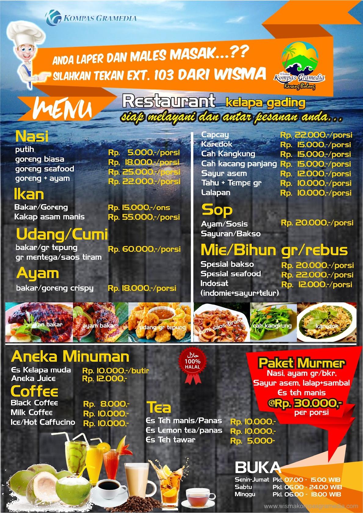 Menu at Wisma Kompas Gramedia Karang Bolong, Karang Suraga