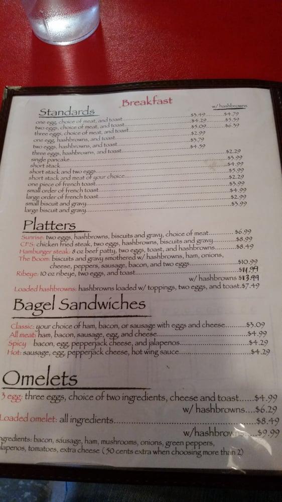 Menu at Downtown Diner restaurant, Knoxville