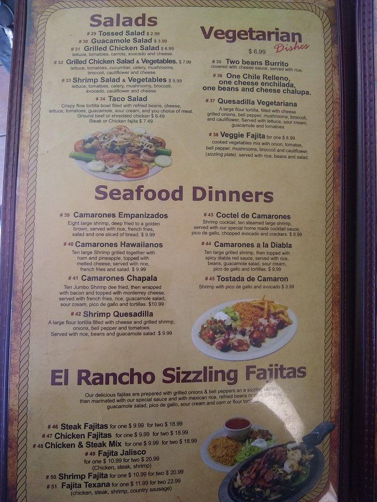 Menu at El Rancho Mexican Restaurant, Burnet