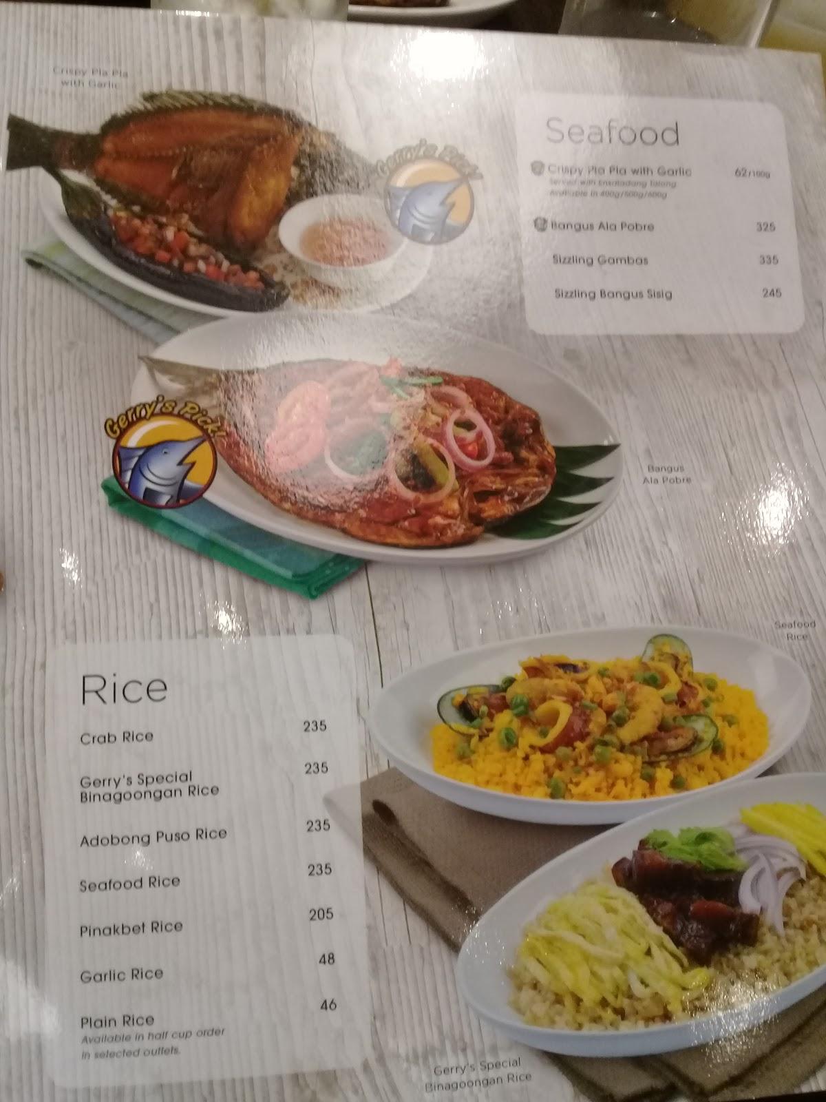 Menu at Gerry's Grill - Ayala Harbour Point Subic restaurant, Subic Bay ...