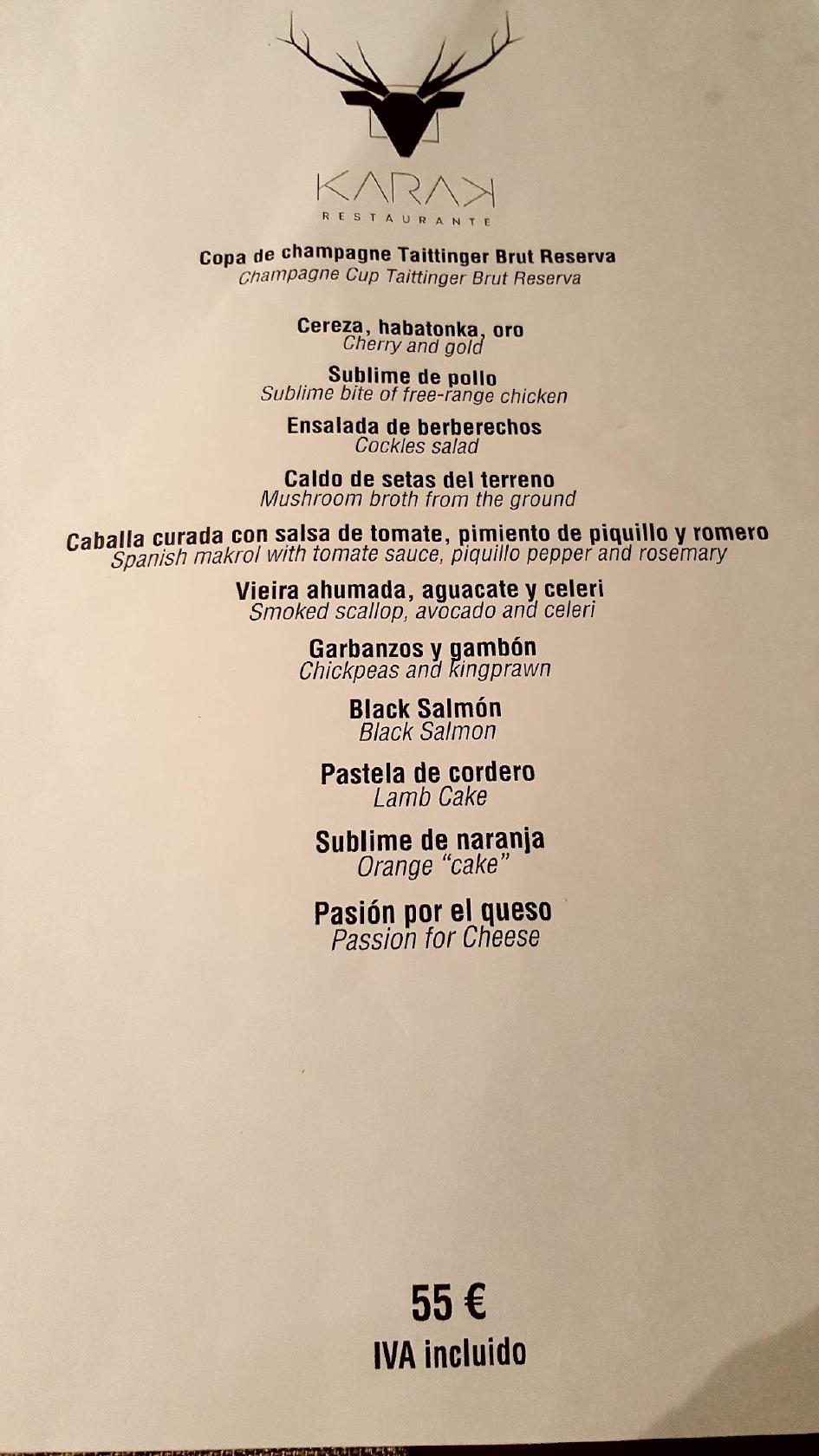Carta del restaurante Karak, Valencia, Calle Musico Peydro 9 Se accede ...