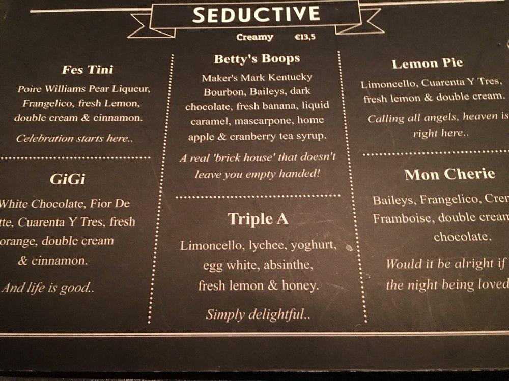 Menu at NJoy, Amsterdam