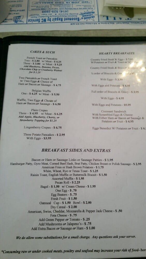 Menu at Oak Creek Diner restaurant, Oak Creek