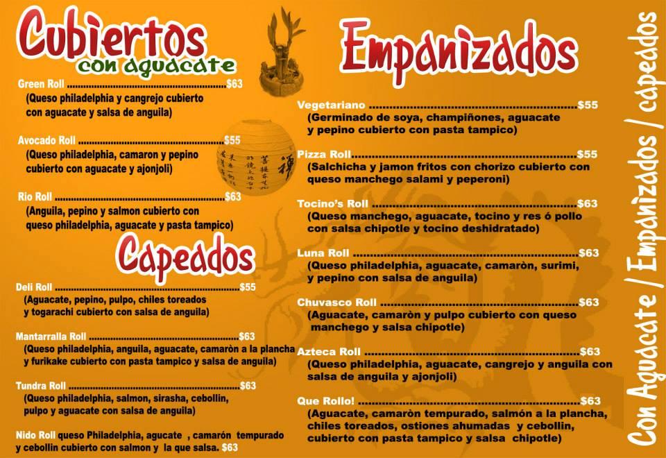 Menu at Sushi que rollo centro restaurant, Chihuahua
