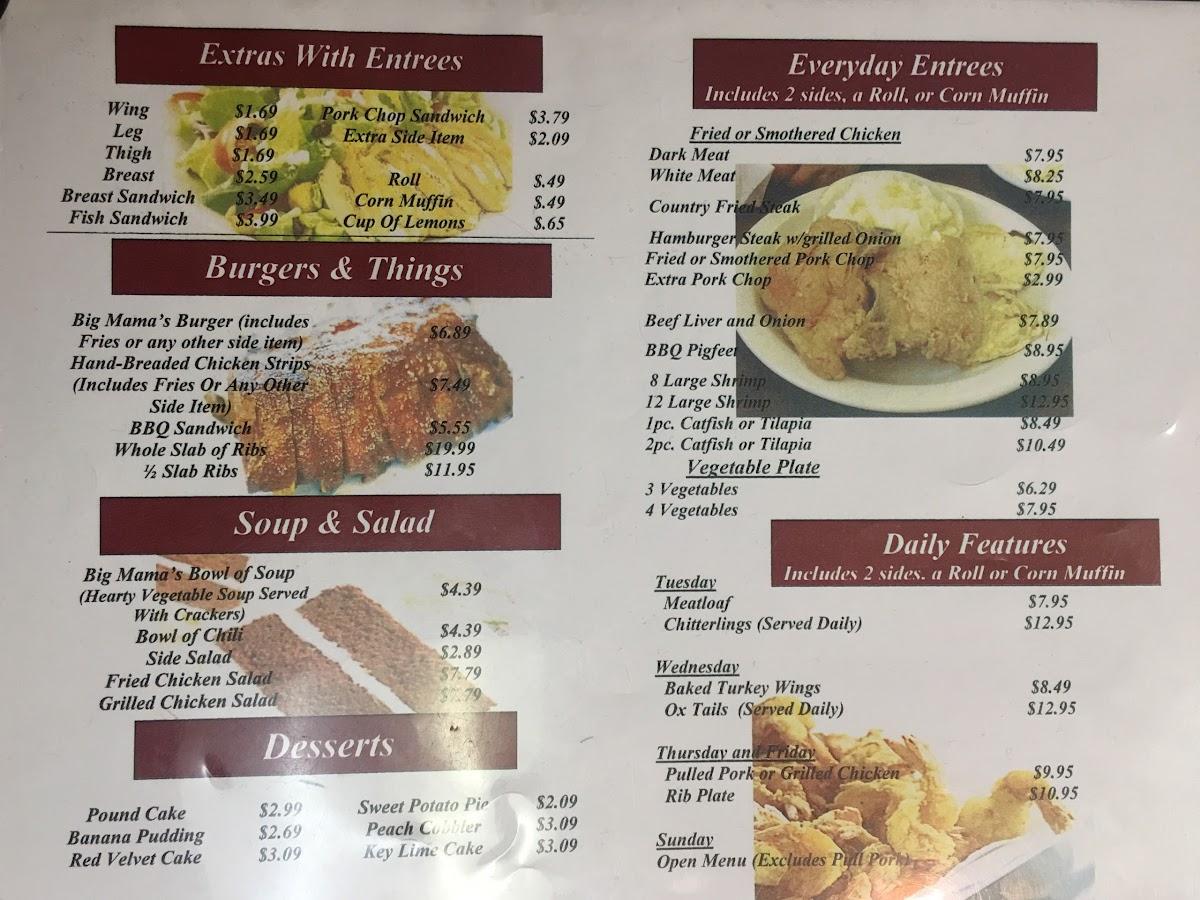 Menu at Big Mama's Soul Food desserts, Augusta
