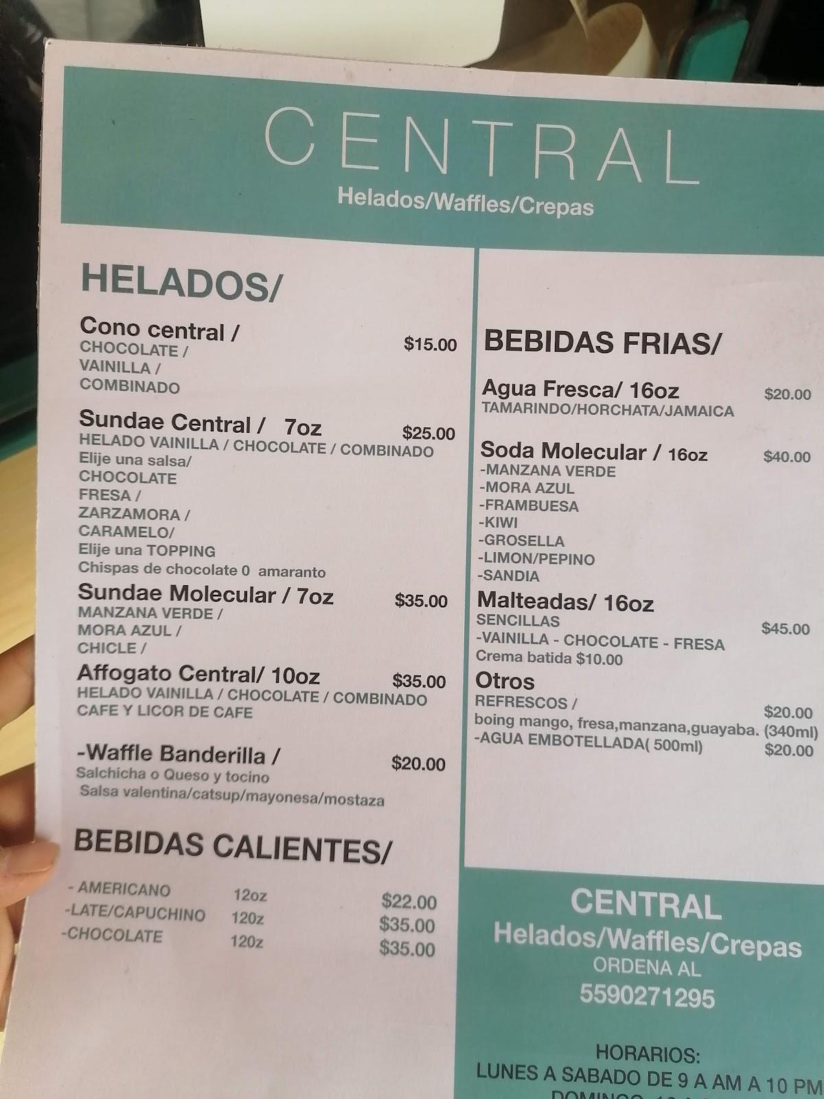 Carta del restaurante Central Helados/Waffles/Crepas, Ciudad del México