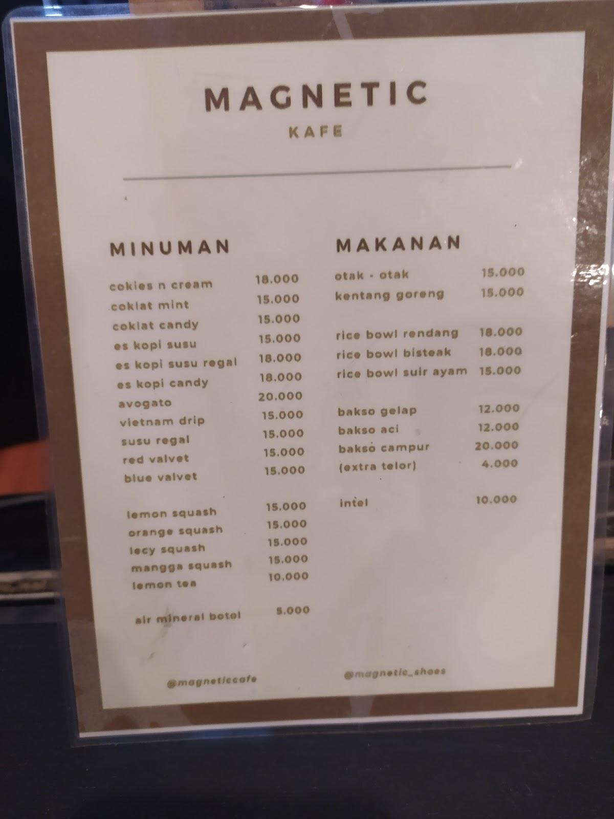 Menu at Magnetic Cafe, Purwakarta