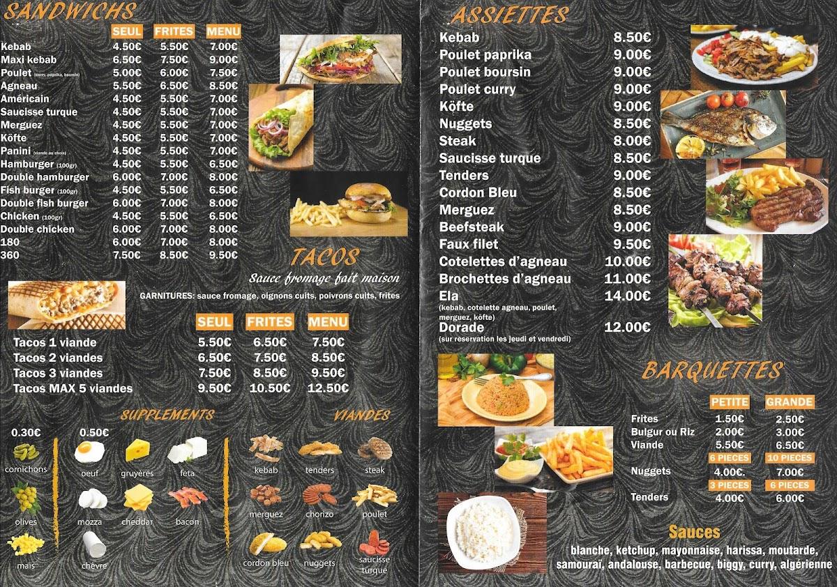 Menu au Resto' ELA restaurant, Baccarat