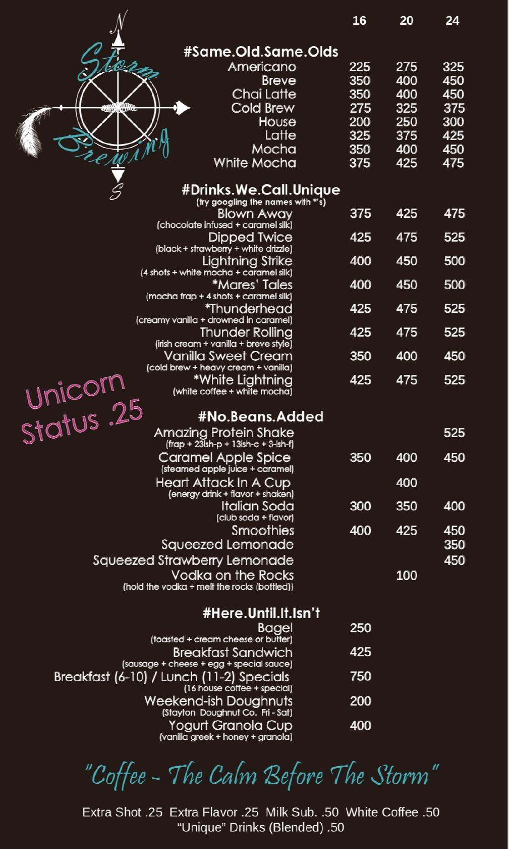 Menu at Storm Coffee Co. pub & bar, Turner