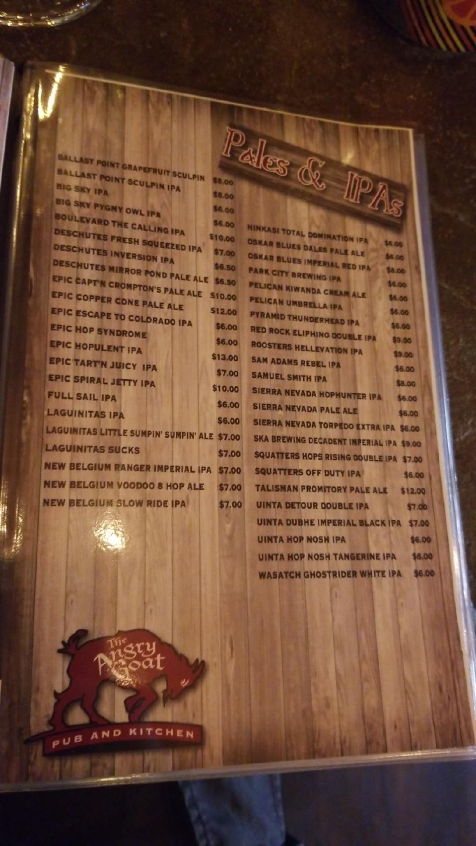 Menu at The Angry Goat Pub N Kitchen, Ogden