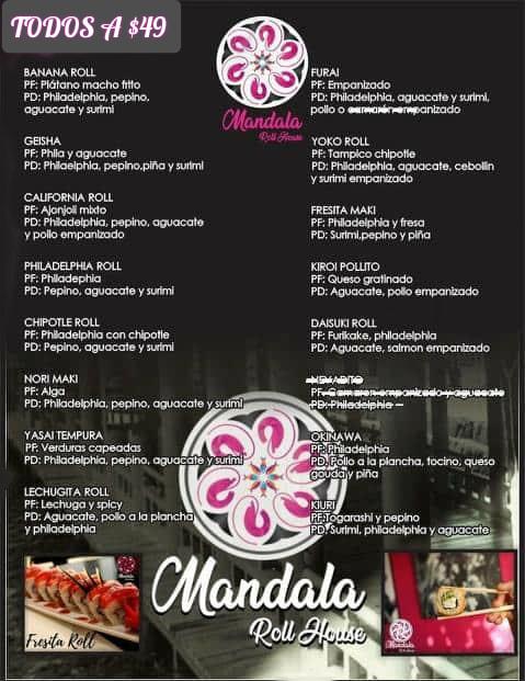 Menu at Mandala sushi restaurant, Merida