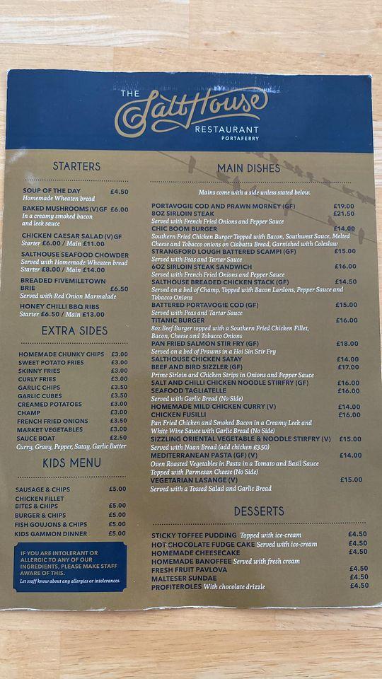 Menu at Salthouse Restaurant, Portaferry