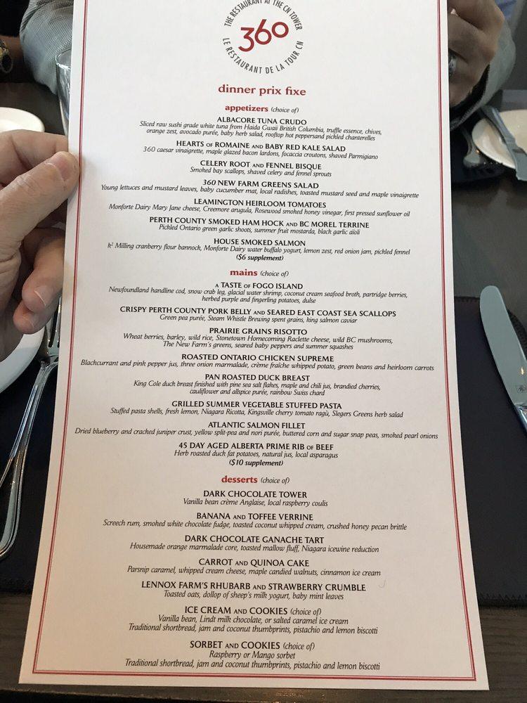 Menu at 360 The Restaurant at the CN Tower, Toronto