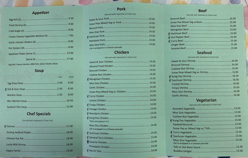 Menu at Dragon Palace restaurant, Laurel