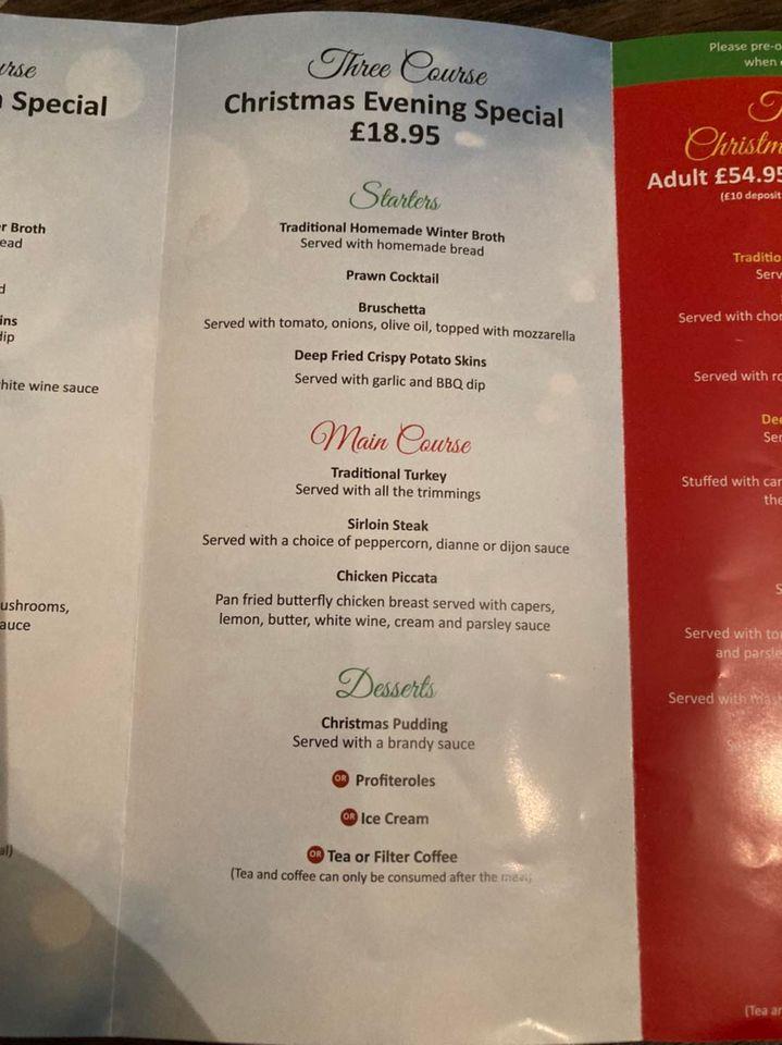 Menu at Due Fratelli restaurant, Newbiggin-by-the-Sea