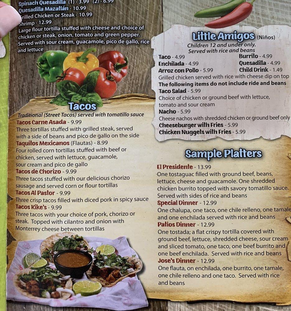 Menu at Los Patios Mexican Restaurant, Danville, 50 Old Farm Rd #190