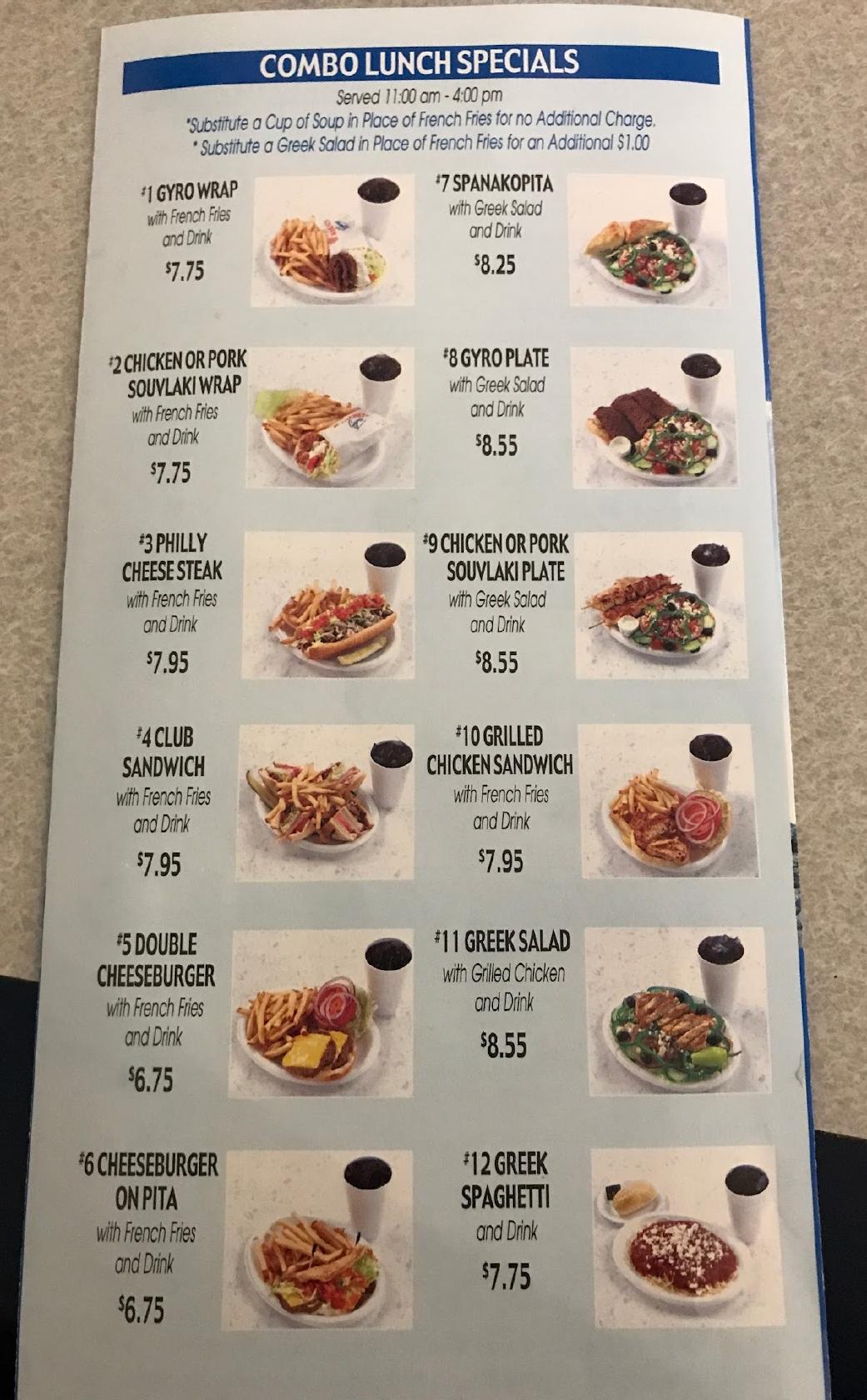 Menu at Mythos Grill restaurant, Greensboro, Battleground Ave