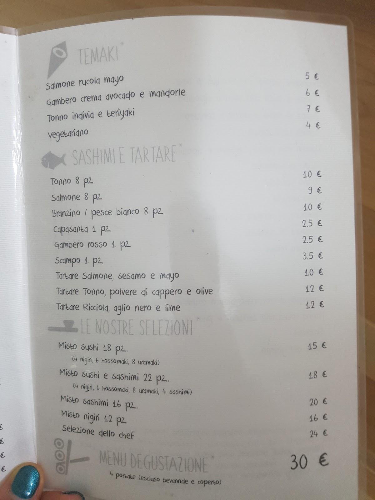 Menu da Shibuya Ristorante Giapponese, Nuoro