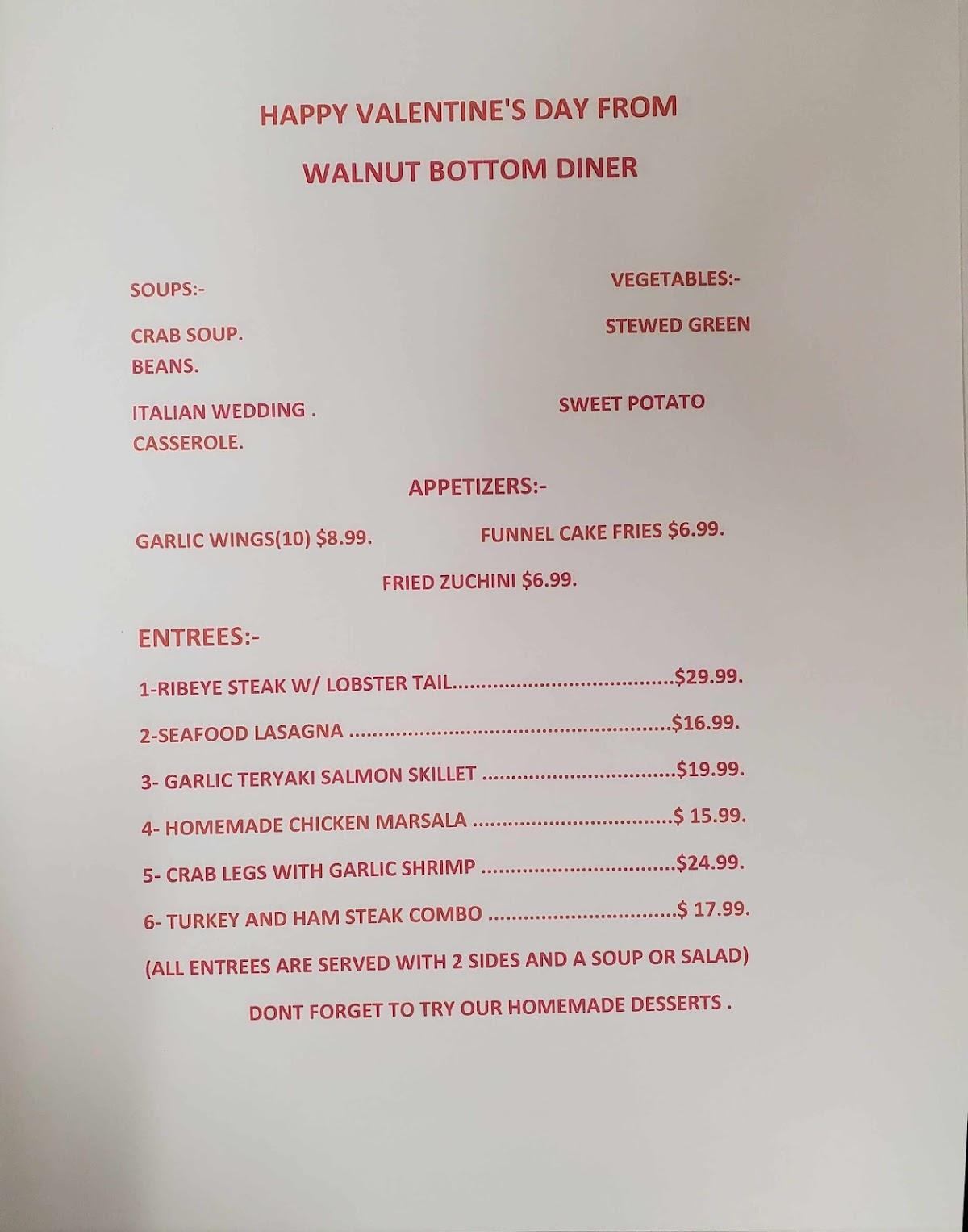Menu at Walnut Bottom Diner restaurant, Carlisle