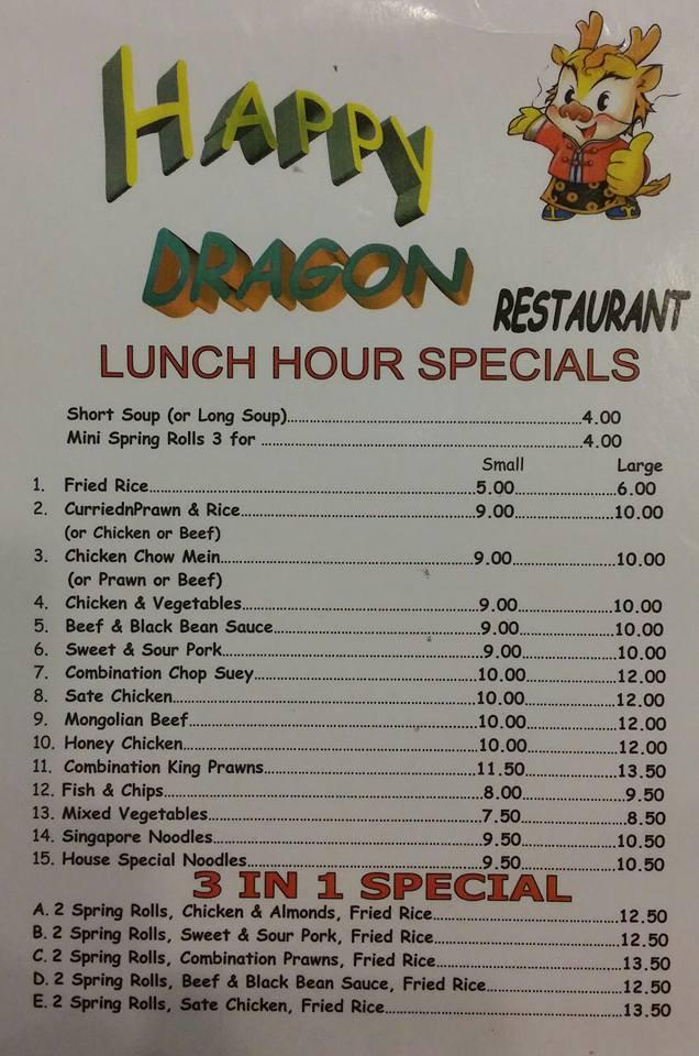 Menu at Happy Dragon Restaurant, Griffith