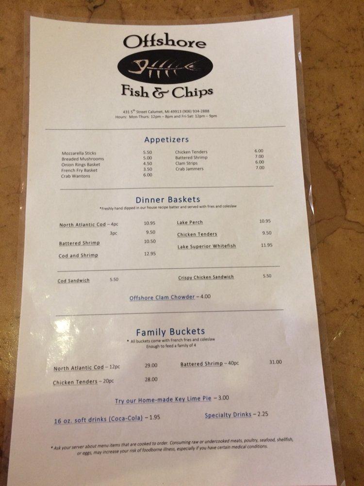 Menu at Offshore Fish & Chips restaurant, Calumet Township