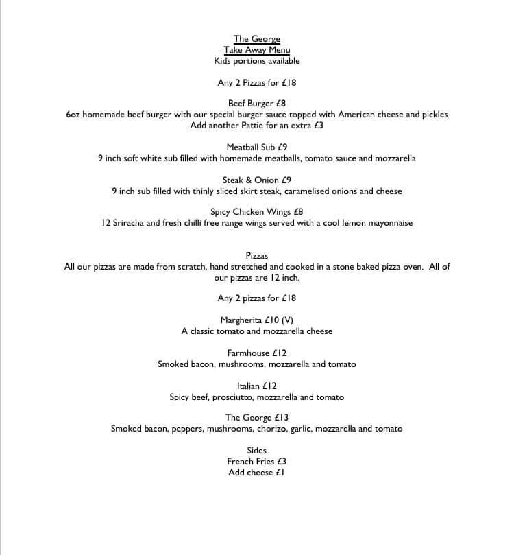 Menu at The George Winslow pub & bar, Winslow