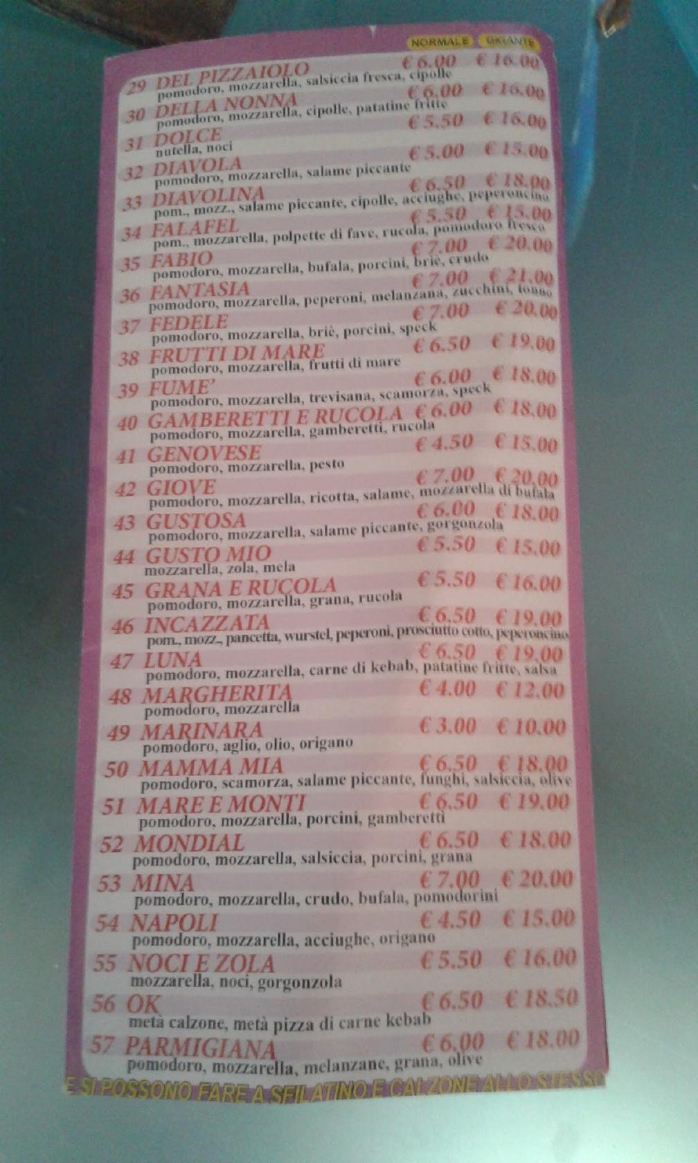 Menu at Pizzeria Tom & Jerry, Saronno