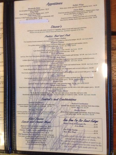 Menu at Wilson's Rivers Edge Restaurant, Indian River