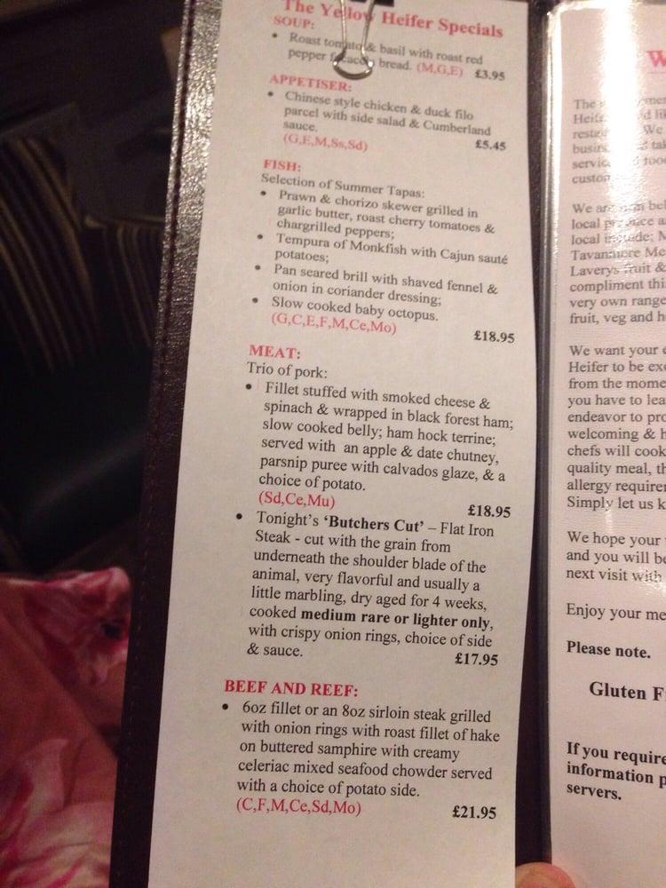Menu at The Yellow Heifer pub & bar, Camlough