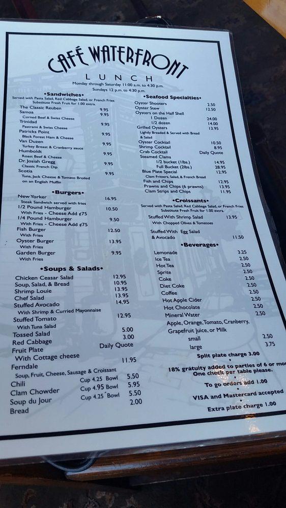 Menu at Café Waterfront pub & bar, Eureka, 102 F St