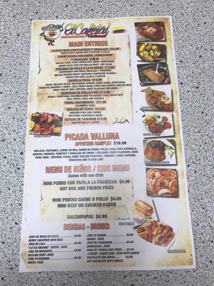 Menu at El Cafetal Colombian Restaurant, Nampa