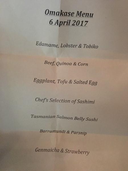 Menu at MARUMO restaurant, Nedlands