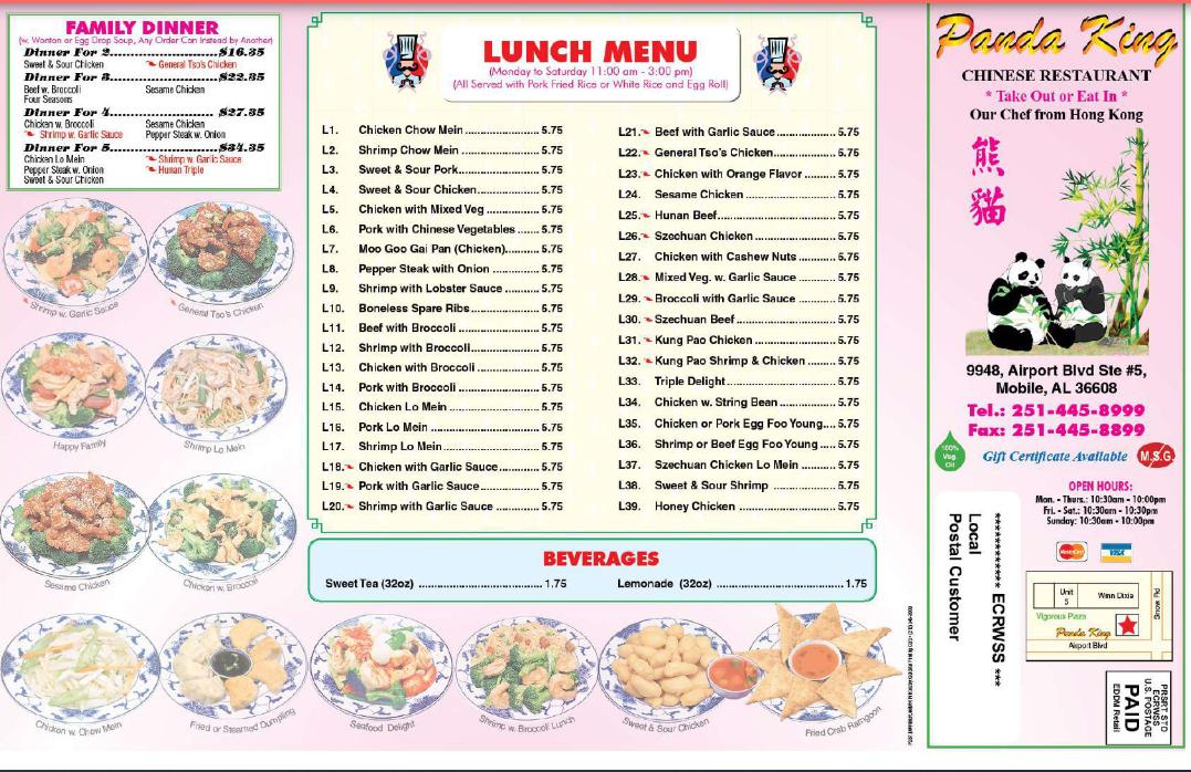 Menu at Panda King Chinese Restaurant, Mobile, Airport Blvd Ste #5