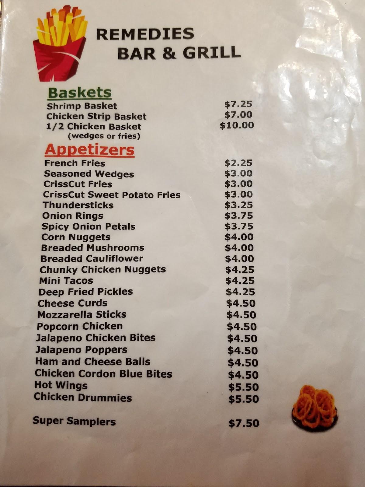 Menu at Remedies pub & bar, Greenbush