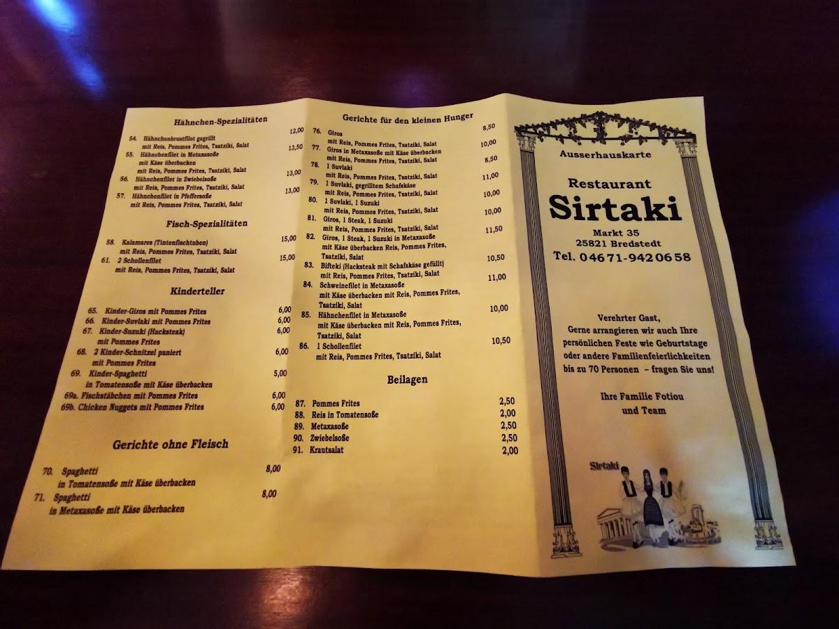 Speisekarte von Restaurant Sirtaki, Bredstedt