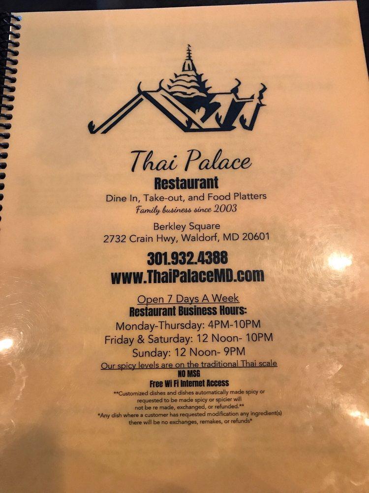 Menu at Thai Palace MD pub & bar, Waldorf, Crain Hwy