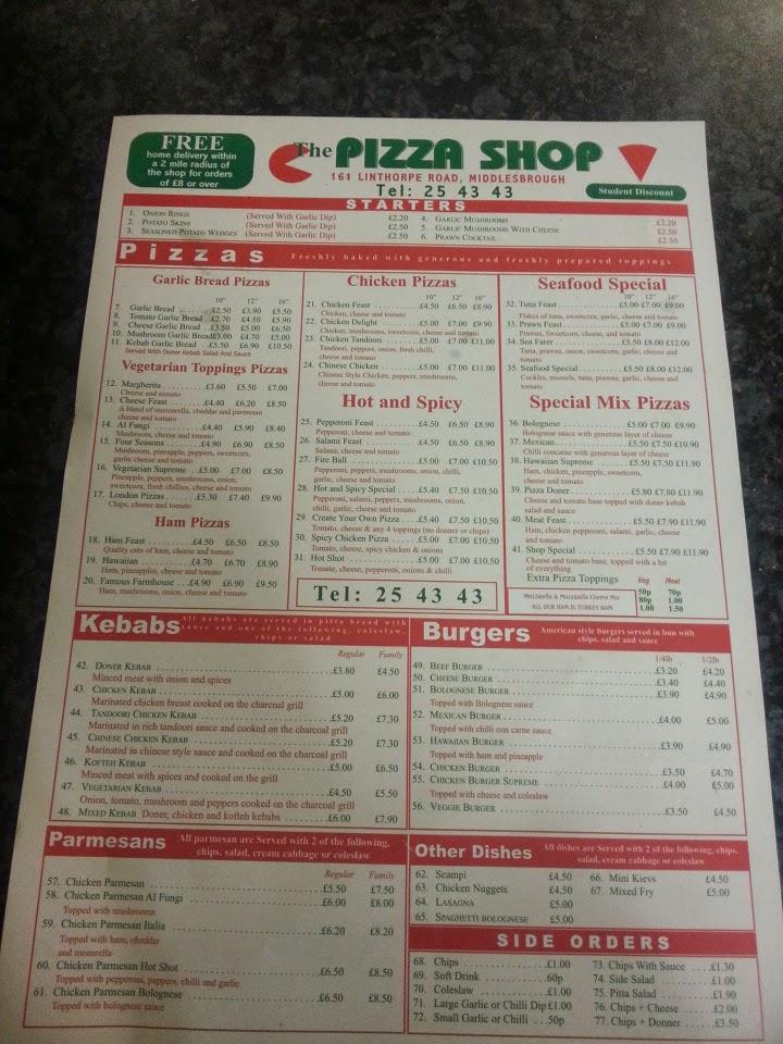 Menu at The Pizza Shop fast food, Middlesbrough