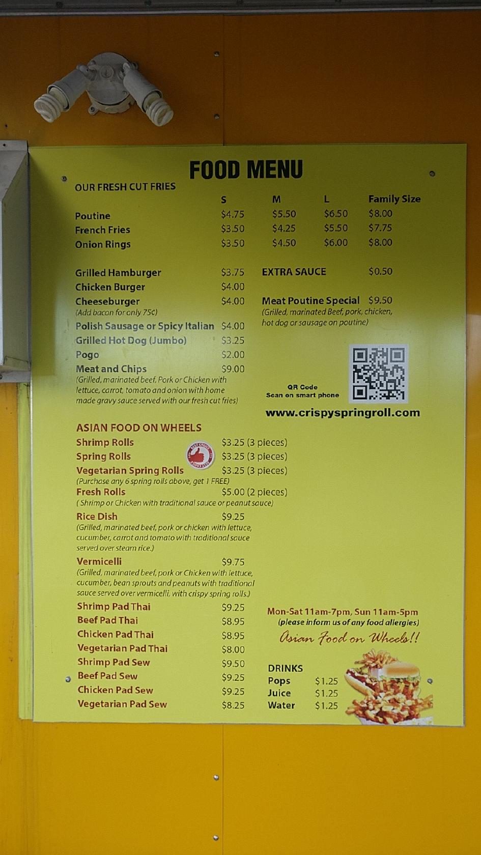 Menu at Crispy Spring Roll restaurant, Ottawa, Stittsville Main St