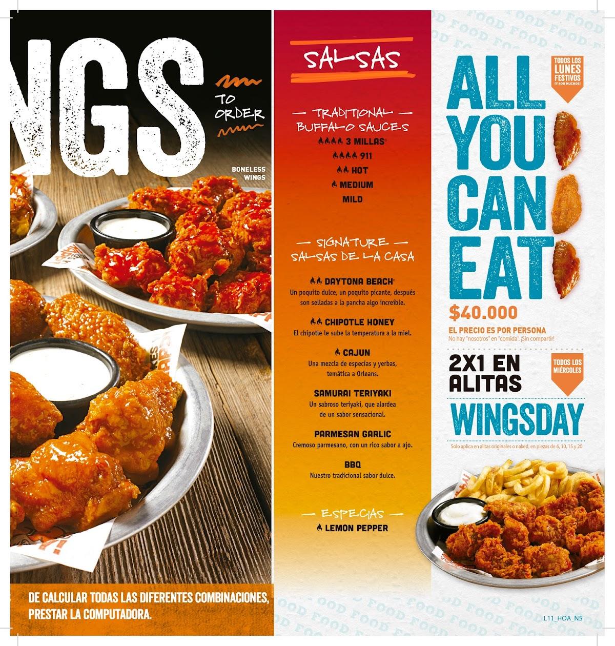 Carta del restaurante Hooters Zona T, Bogotá, Cra. 13 #83-24
